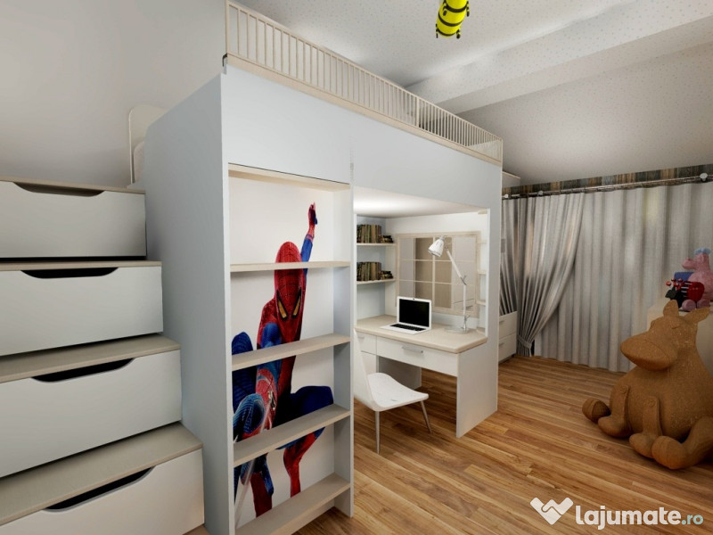 Pat supraetajat cu dulap și birou, complet!, 500 lei - Lajumate.ro