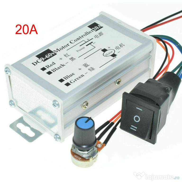 Regulator de turatie motor cc PWM 20A 9-60V -Schimbare sens.