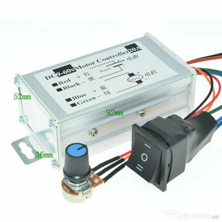 Regulator de turatie motor cc PWM 20A 9-60V -Schimbare sens.