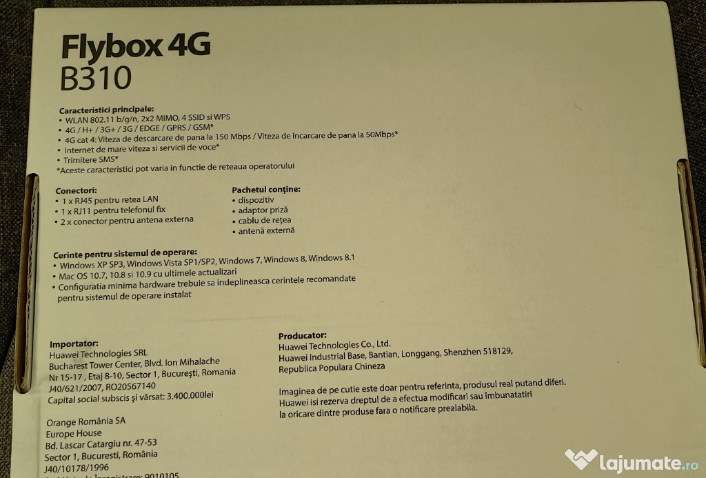 Router Modem 4G Flybox Huawei B310, produsul este NOU si SIG