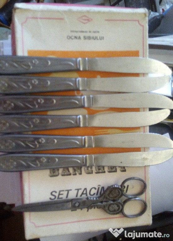 Set 6 cutite de masa inox vechi romanesc in cutie