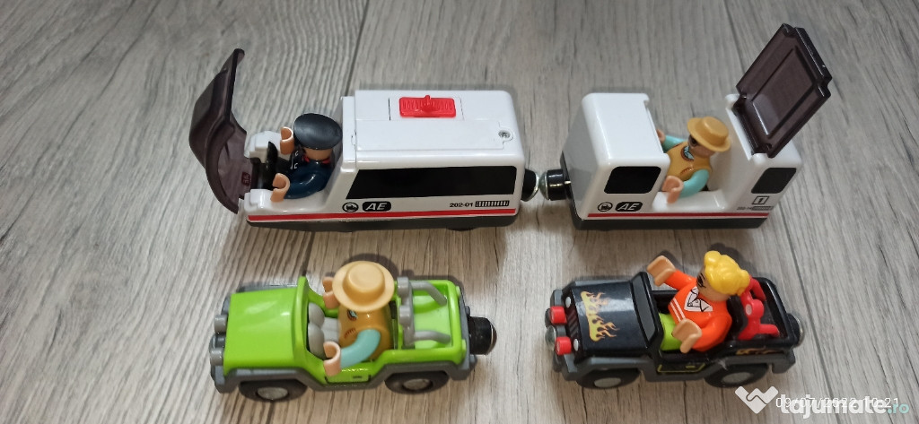 Locomotiva electrica, vagon, 2 masini, 4 personaje