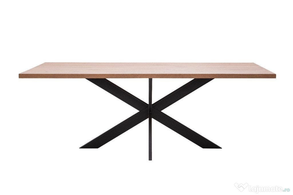 Masa moderna din lemn masiv stejar cu si picioare metalice